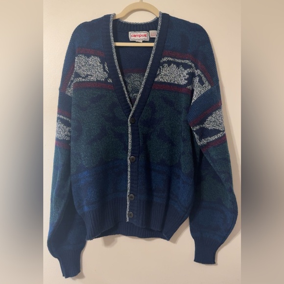Campus | Sweaters | Vintage Campus Medium Acrylic Knit Cardigan Blue ...